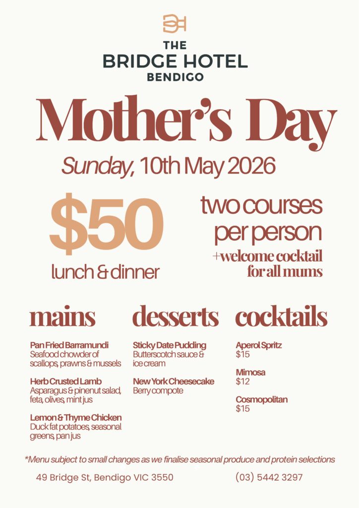 Bendigo Menus | The Bridge Hotel Lunch, Dinner & Drinks